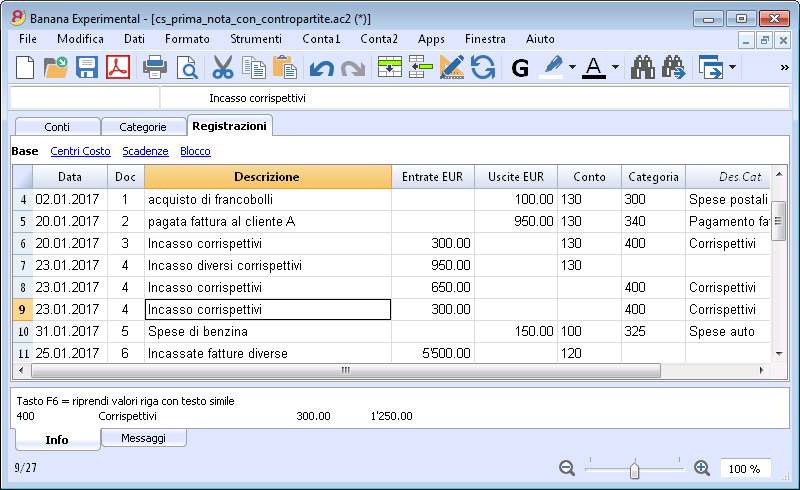 Prima nota Cassa e Banca | Banana Accounting Software