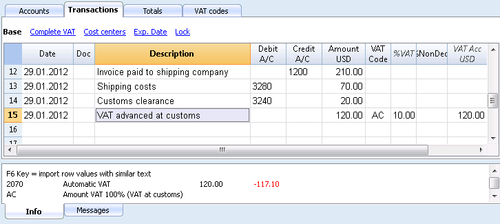 Entering VAT at customs for import | Banana Accounting Software