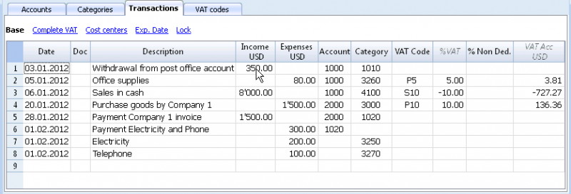 Transactions | Banana Accounting Software